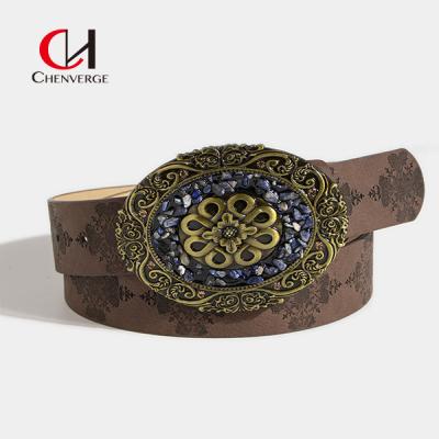 Cina Cintura in pelle vintage alla moda per tutte le stagioni Fibbia stretta in stile occidentale Dimensioni 105 cm in vendita