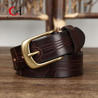 Cina Business Genuine Leather Belt With Zinc Alloy Buckle 100cm Length Brown in vendita