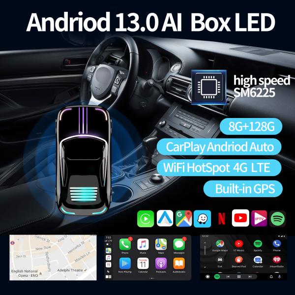 Quality 7 Colors Carplay Android Box 5G WIFI BT 5.0 2 In 1 Wireless Car Adapter for sale