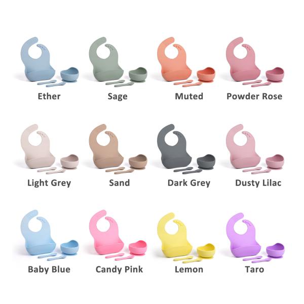Quality Baby silicone bib complementary food bowl, fork, spoon set, food grade infant for sale