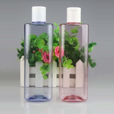 China Square Pet Plastic Blue Color Cosmetic Shampoo Lotion Flip Top Cap Packaging Bottle for sale