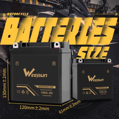 China GEL AGM 12v 5ah Motorcycle Battery Maintenance Free 12N5L-BS Battery for sale