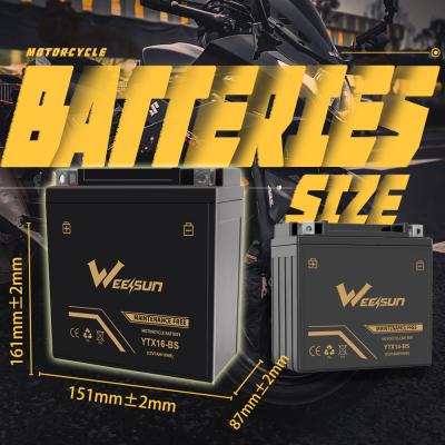 China 12n16-4b Lead Acid Motorcycle Battery 12v 16ah Two Wheeler Battery Ytx16-bs for sale