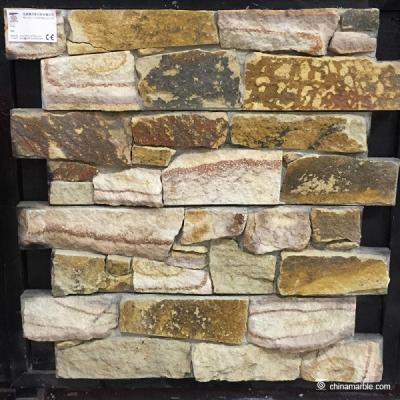 Cina La maglia di pietra naturale ha appoggiato Wallstone indietro coltivato ingranato l'arenaria gialla di pietra in vendita