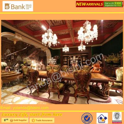 China (BK0109-0011)Royal Luxurious Italy Palace Long Dining Table Mother of pearl inlays with gold leafs Italian fabric chair for sale