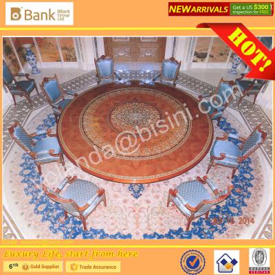 China (BK0109-0015T)Luxury Mahogany Royal Palace 8-12 Elegant Blue Chairs Dining Room Furniture Antique Baroque Saudi Table Se for sale