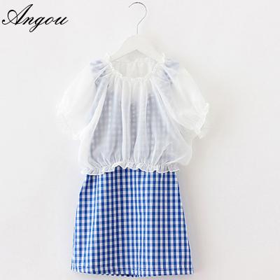 China Angou Girl Dress Chiffon Children Summer Clothing Kids Dresses Princess dress two pieces for sale