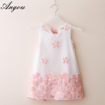 China Angou summer girls dress children clothing sleeveless flower printed lovely princess dress for sale