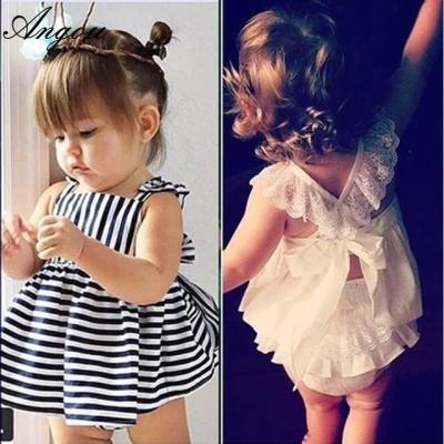 China Agou 2016 Ins Hot Baby Girl Sets Striped Bow Princess Toddler Clothing Sets Infant Kids for sale