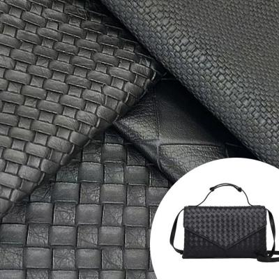 China Looped Fabric Woven Pattern PVC Synthetic Leather Embossed Shoes Bags Furniture Crafts Car Faux Leather Fabric Stretch for sale