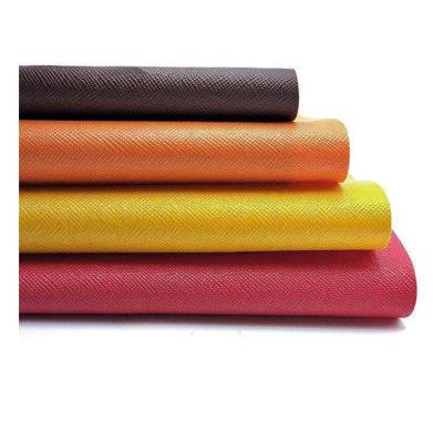China PVC Cross Grain Artificial Synthetic Leather for Wallet Packaging Case Shoes Notebook Leather Fabric for sale
