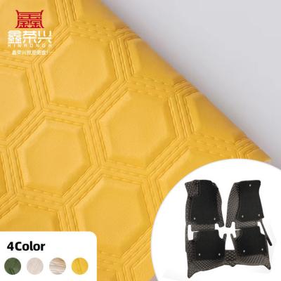 China PVC Embroidery Hexagon Embossed Artificial Synthetic Leather for Car Foot Car Seats Sofa Decorate Bag Faux Leather Fabric for sale