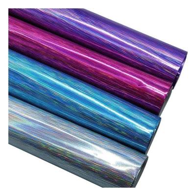 China Rainbow Pu Holographic Wire-drawing Figure Embossed Artificial Faux Leather Shoes Vanity Case Handbag Notebook Leather Fabric for sale