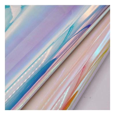 China Rainbow Pu Holographic Metallic Colorful Mirror Leather Synthetic Artificial Faux Shoes Case Handbag Notebook Leather Fabric for sale