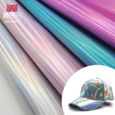 China Rainbow Pu Holographic Laser Film Mirror Leather Synthetic Artificial Faux Leather Shoes Vanity Case Handbag Leather Fabric for sale