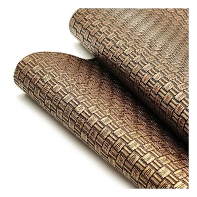 China Wholesale Pvc Antique Brass Weave Pattern Artificial Synthetic Leather Packaging Wallet Box Shoes Notebook Faux Leather Fabric for sale