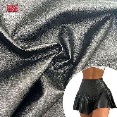 China Cheap Price PVC Lambskin Grain Faux Leather Stretch Blackout Waterproof Synthetic Leather for Garment Clothing Pants Dress for sale