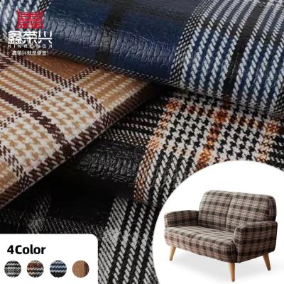 China PVC Tech Cloth Scottish Plaid Pattern Artificial Synthetic Leather Sofa Bag Shoe Car Seat Belt Faux Leather Fabric for sale