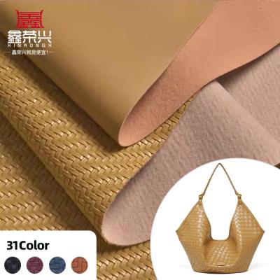 China Synthetic PVC Artificial Leather Fabric Embossed Woven Pattern Stretch Waterproof Furniture Craft Sofa Chair Car Seat Bag Decor for sale