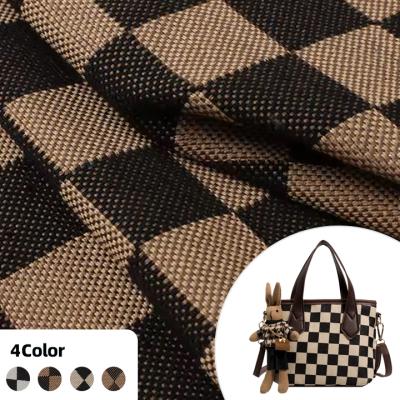 China 1.0mm Thick Linen Plaid Flax Fabric Waterproof Stretch Flocked Outdoor Use for Sofa Bag Car Seat Belt Faux Leather Woven Backing for sale