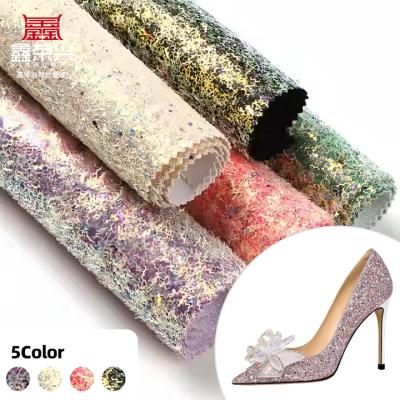 China PU Sparkly Shiny Glitter Fabric Sheets Waterproof Chunky Synthetic Leather for Shoes Bow Crafts Hat Faux Decorative Lining for sale