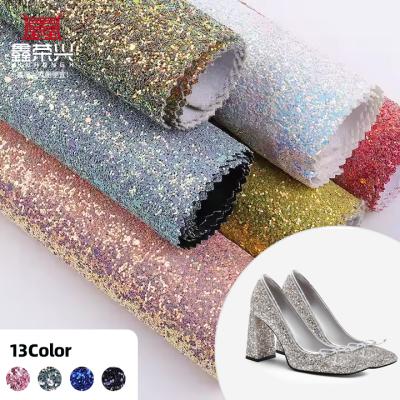 China PU Synthetic Leather Fabric with Elastic Sparkly Shiny Hexagon Glitter for Shoes Bags Hats Crafts Decorative Use on Chair Sofa for sale