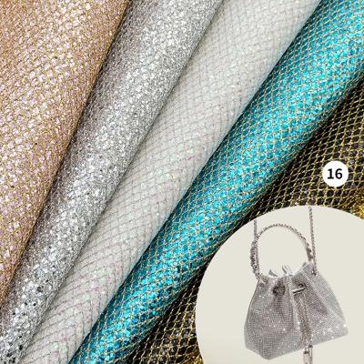 China Mesh-Type Coarse Glitter PVC Synthetic Leather Stretch Faux Leather Material for Shoe Luggage Bag Packaging Sofa Outdoor Lining for sale