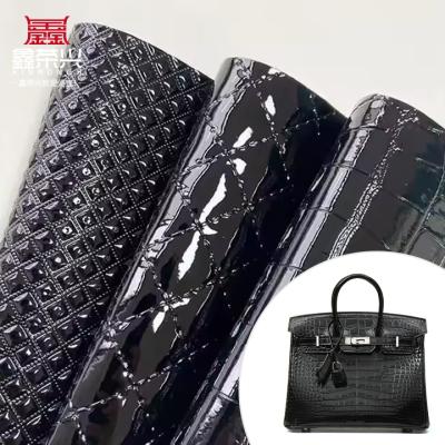 China High-Gloss PVC Crocodile Embossed Woven Grain Geometry Animal for Shoe Bag Decor Synthetic Artificial Leather Fabric for Crafts for sale