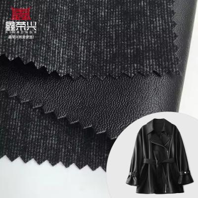 China 128 Elastic Embossed Sheepskin Grain Synthetic Leather Faux Leather Fabric for Clothing Garments Skirts Bags Wash-Free PU for sale