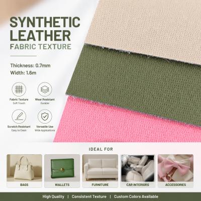 China 0.7mm Fabric Texture Synthetic Leather PVC Leather Roll for Bags Furniture Automotive Interior 1.6m Width for sale