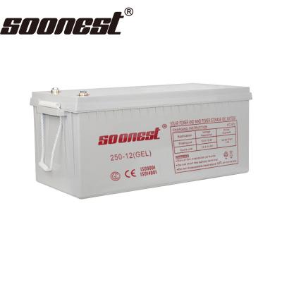 China Soonest High Quality Gel Solar Battery 12V 100Ah 150Ah 200Ah 250Ah Deep Cycle Lead Acid Batteries for sale