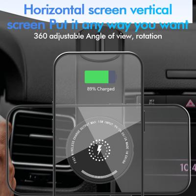 China Magnet Smart Mobile Phone Stands Mount 15W Fast Charging Magnetic Phone Holder Wireless Car Charger For Iphone for sale