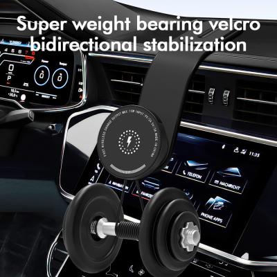 China Magnet Smart Mobile Phone Stands Mount 15W Fast Charging Magnetic Phone Holder Wireless Car Charger For Iphone for sale