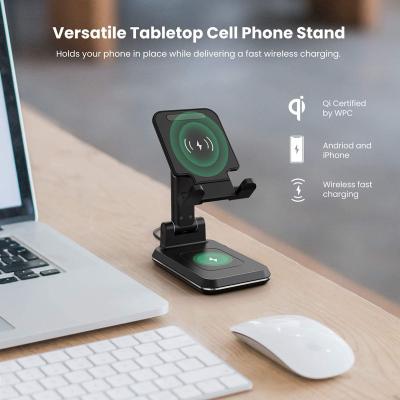 Cina Portable 10W Qi 2 In 1 Mobile Wireless Charger Foldable Phone Holder in vendita