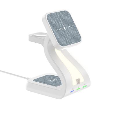 中国 Phone Watch 3 In 1 Wireless Charger 20W / 15W Fast Magnetic With Dimmable LED Light 販売のため