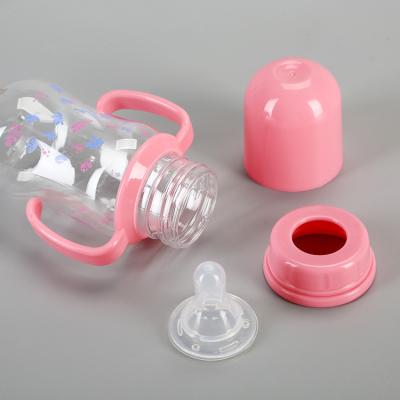 China Manufacturer Cheap Handled Plastic Baby Feeding Bottles Natural 240ml for sale