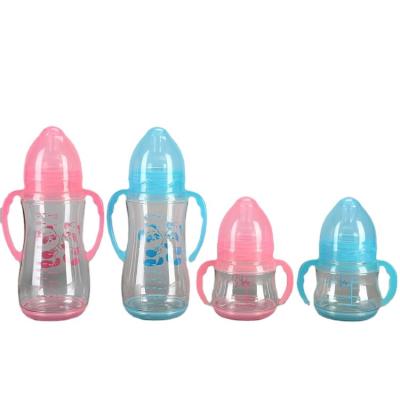 China Pp Wide Neck Sublimation Hand Free Baby Bottle 350ml Pink Blue Green for sale