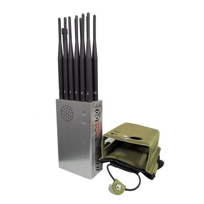 China Best Selling Silver Handheld 12 Antenna Cell Phone Jammer Block 5G/4G Cellular Signal Detector for sale