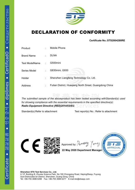 DECLARATION OF C0NF0RMITY - Shenzhen Liangfeng Technology Co., Ltd.