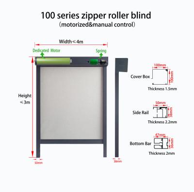 China 100 Series Zipper Roller Blind with Motorized & Manual Control, Power Outage Resistant, and Pull-Start & Auto-Stop Functions for sale