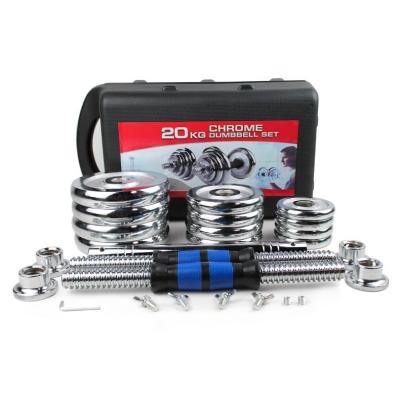 China Unisex Body Building Free Weights Set 50kg 30kg 20kg Chrome Dumbbell and Barbell Kit for sale