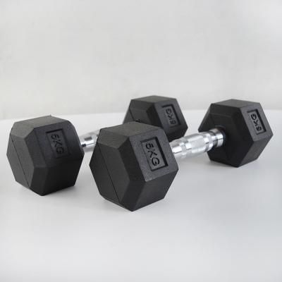 China Home Gym Equipment 2.5-100kg Hexagonal Black Rubber Dumbbell Set Solid Pound Cast Iron for sale