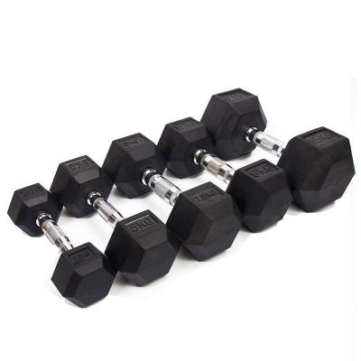 China Home Gym Equipment 2.5-100kg Hexagonal Black Rubber Dumbbell Set Solid Pound Cast Iron for sale