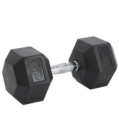 China Home Gym Equipment 2.5-100kg Hexagonal Black Rubber Dumbbell Set Solid Pound Cast Iron for sale