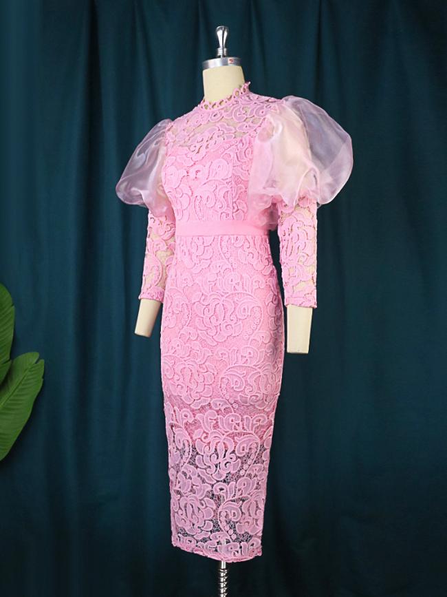 Lantern Sleeves High Waist Split Party Dress Night Bandaged Evening Dresse