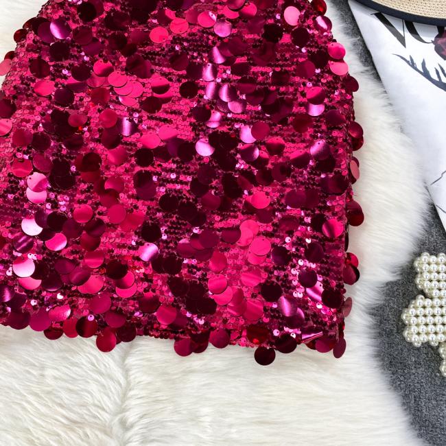 Women&prime;s Sequin A-Line Minidress Bag Hip One-Step Skirt Half Skirt