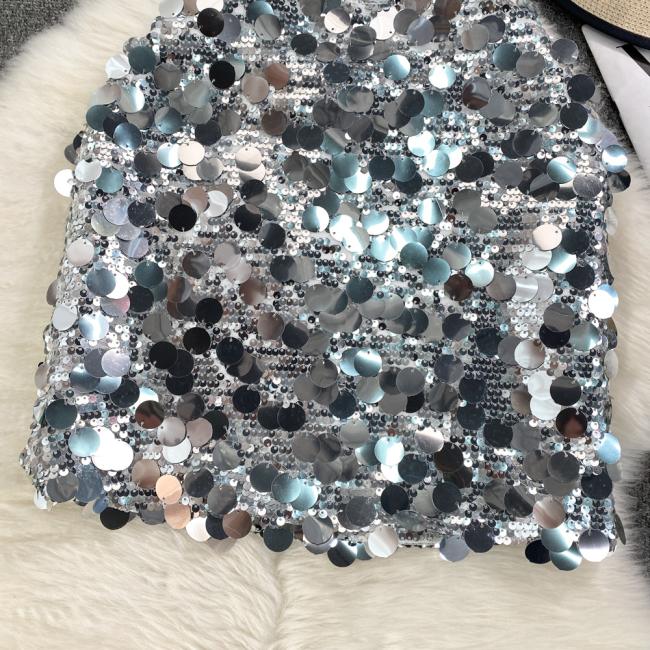 Women&prime;s Sequin A-Line Minidress Bag Hip One-Step Skirt Half Skirt