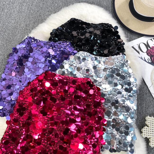 Women&prime;s Sequin A-Line Minidress Bag Hip One-Step Skirt Half Skirt