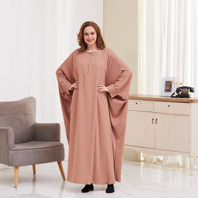 Solid Color Bat Sleeve Muslim Dress Abaya