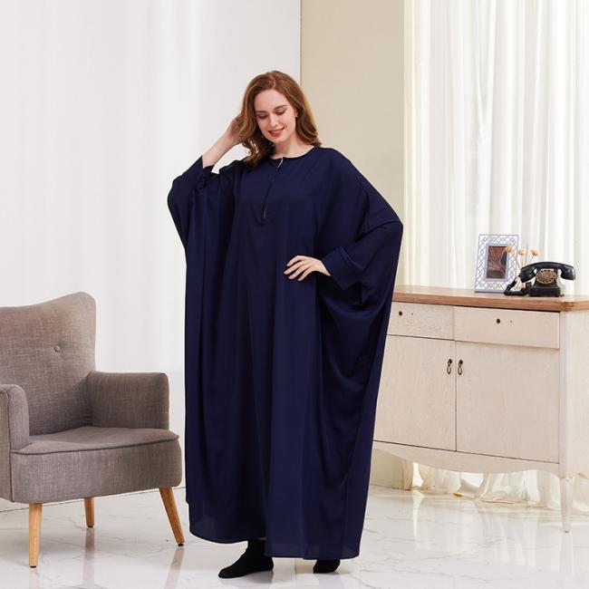 Solid Color Bat Sleeve Muslim Dress Abaya
